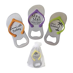 Lot of 3-6-8-12-24 Custom flip flop bottle opener set, personalized party favors, beach customized wedding guest gifts, pool summer birthday favor