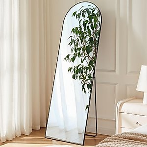 Sweetcrispy Arched Full Length Mirror 59"x16" Full Body Floor Mirror Standing Hanging or Leaning Wall, Arch Wall Mirror with Stand Aluminum Alloy Thin Frame for Bedroom Cloakroom,Gold