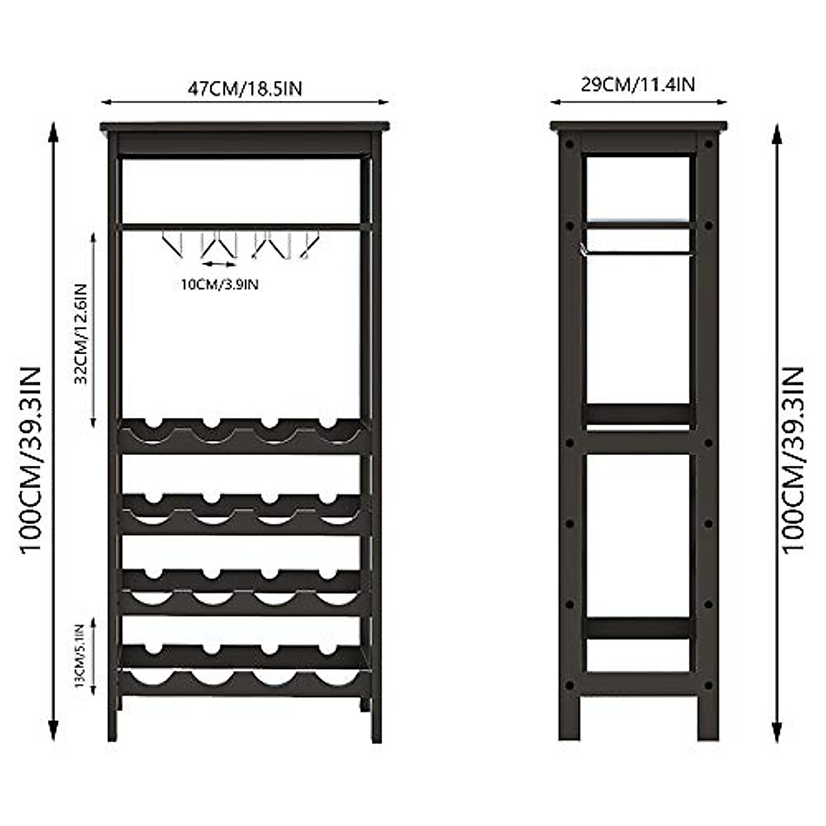 URFORESTIC Bamboo Wine Rack Free Standing Wine Holder Display Shelves with Glass Holder Rack, 16 Bottles Stackable Capacity for Home Kitchen