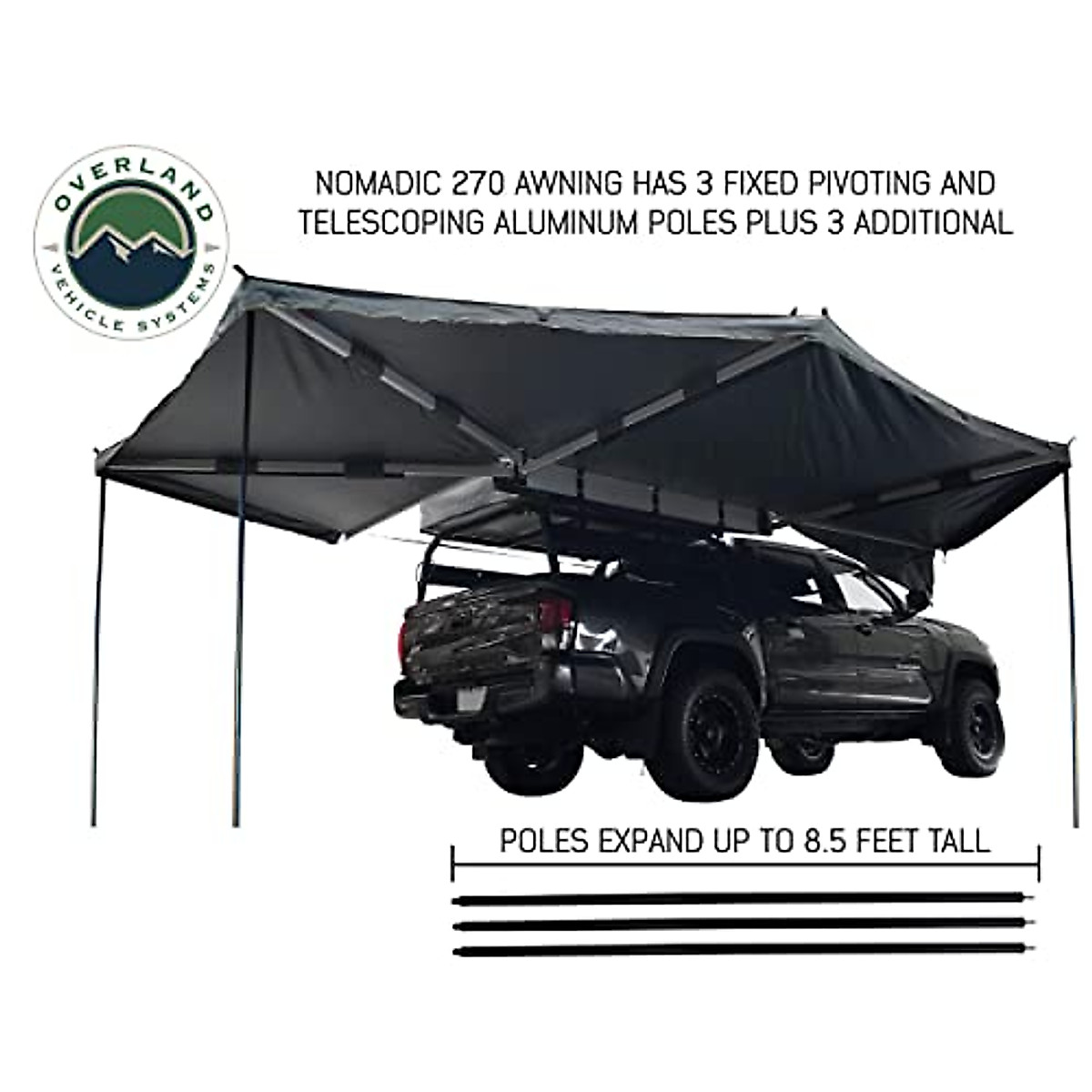 Nomadic OVS Awning 270 Passenger Side - Dark Gray Cover with Black Cover Universal