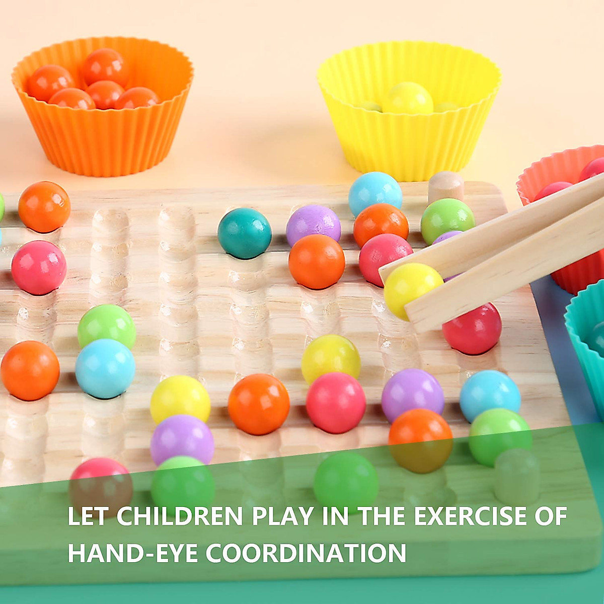 EGGFINE 5 in 1 Sorting Stacking Color Toys with Maths Counting, Montessori Toys for Preschool Math Educational, Wooden Peg Board Beads Game,Toddler Matching Games