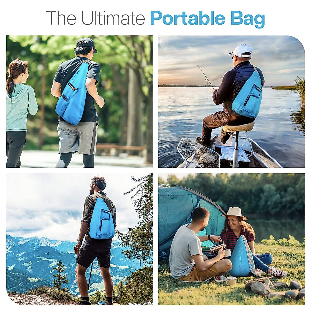 Fineday 21 Rope Sling Bag for Women and Men Sling Bags for Women Crossbody Backpack for Women & Men Sling Backpack Crossbody Bag Lightweight, Washable and Easy to Clean Hiking Bag, Bright Blue