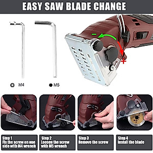 BRZOXIN Mini Circular Saw Set, Handheld Circular Saw Corded 3400RMP 400W 110V Max Cutting Depth ½ Inch/12mm w/6 Blades, Multifunction Compact Circular Saw for Wood Drywall Tile Soft Metal PVC Pipe