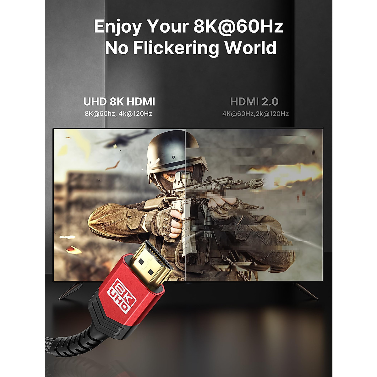 JSAUX Long HDMI Cable 15FT, HDMI 2.1 8K&4K Ultra High Speed Cord 48Gbps(8K@60Hz 7680x4320, 4K@120Hz) eARC HDR10 HDCP 2.2 & 2.3 3D, Compatible for PS5/PS4/X-Box/Roku TV/HDTV/Blu-ray/LG/Samsung QLED