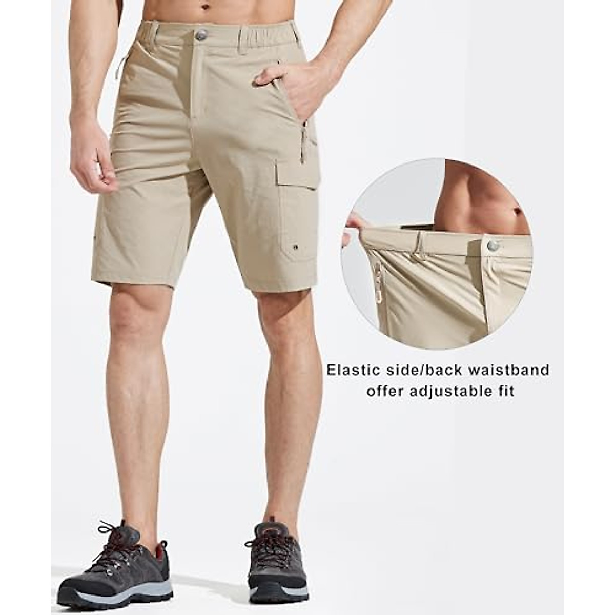 MASKERT Men's Hiking Cargo Shorts, Lightweight Quick Dry Shorts Travel Fishing Golf Stretch Tactical Shorts, Khaki S