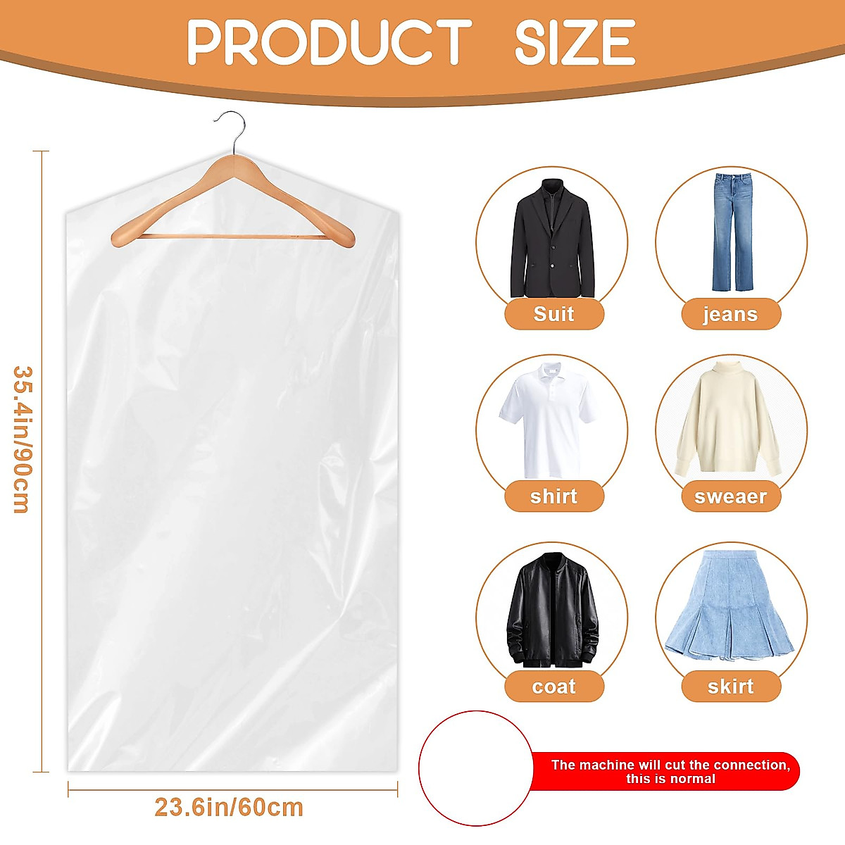 90 PCS Dry Cleaner Bags Plastic Clear 35.4 Inches,Garment Bags for Hanging Clothes Plastic Garment Bags Clear Clothes Covers Dry Cleaner Bags Hanging Dust-proof(60x90cm)