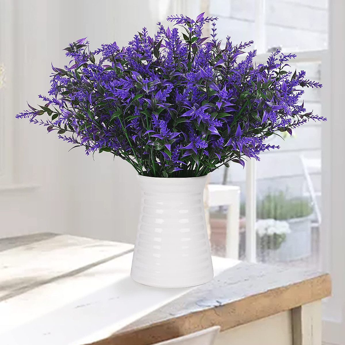 Purple Artificial Lavender 12Pcs Lavenders Plant Faux Flowers Artificial Plants Outdoor Plastic Flowers Uv Resistant Lavender Bouquet Fake Flowers Outdoor Kitchen Garden Window Home Front Porch Decor