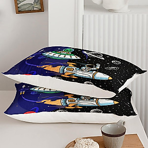AILONEN Astronaut Duvet Cover Twin Size, Size, Cute Cartoon Astronaut Bedding Set for Kids Boys,Crazy Alien Comforter Cover,3 PCS,1 Quilt Cover and 2 Pillowcases