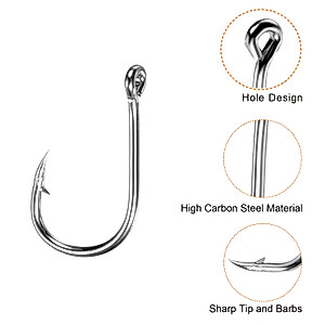 PATIKIL 6# Catfish Hooks, 200 Pack 0.31" Claw Fish Hook Fishing Hook High Carbon Steel J Shaped with Barbs for Freshwater Saltwater, Silver Tone