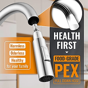 APPASO Kitchen Faucet with Pull Down Sprayer Brushed Nickel, Single-Handle High Arc Swan-Neck Modern Kitchen Sink Faucet with Optional Deck Plate Stainless Steel, Silver