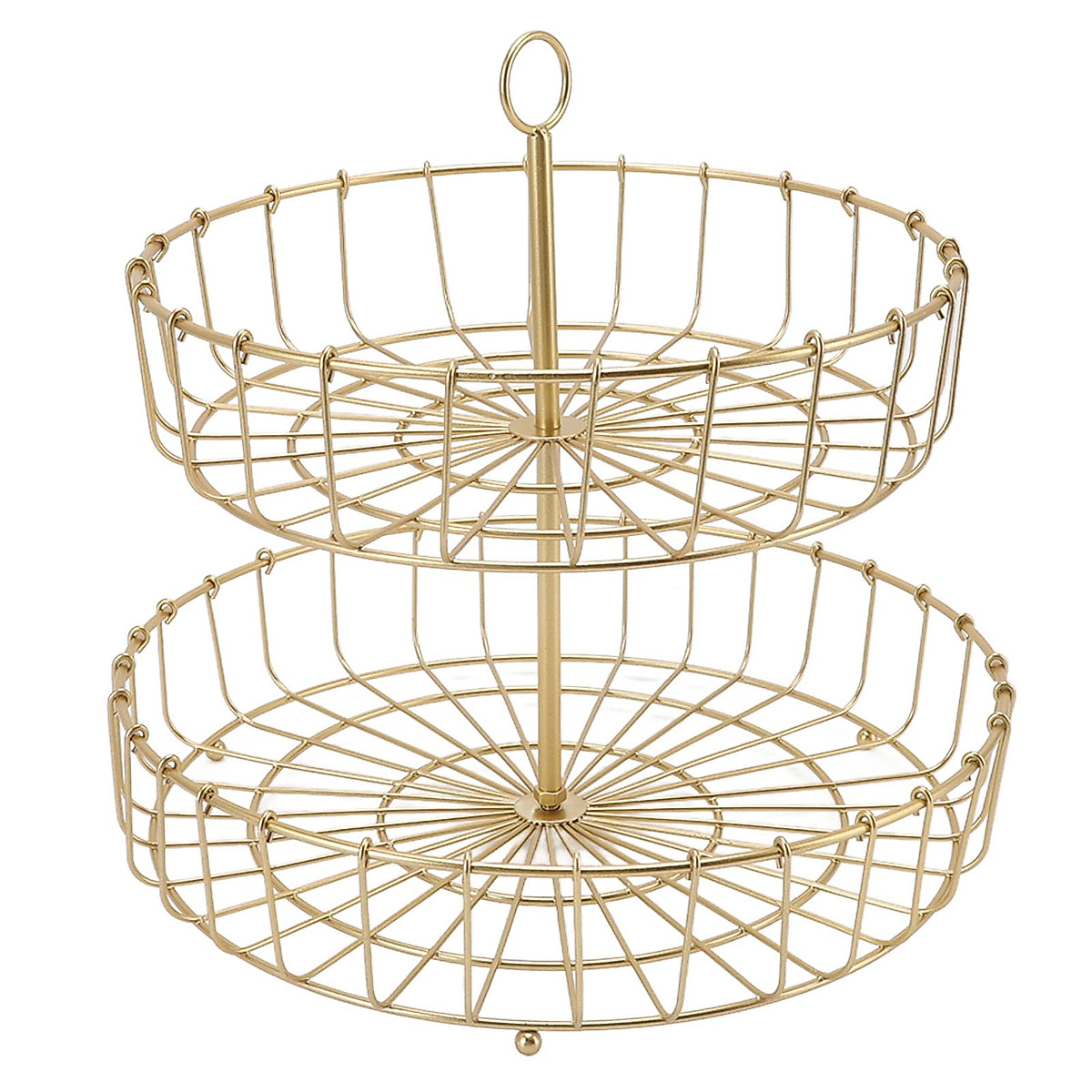 Tiered Fruit Bowl, 2 Tier Fruit Basket, Golden Fruit Basket Iron Round Golden Nordic Household Snack Storage Tray For Party Desktop Kitchen