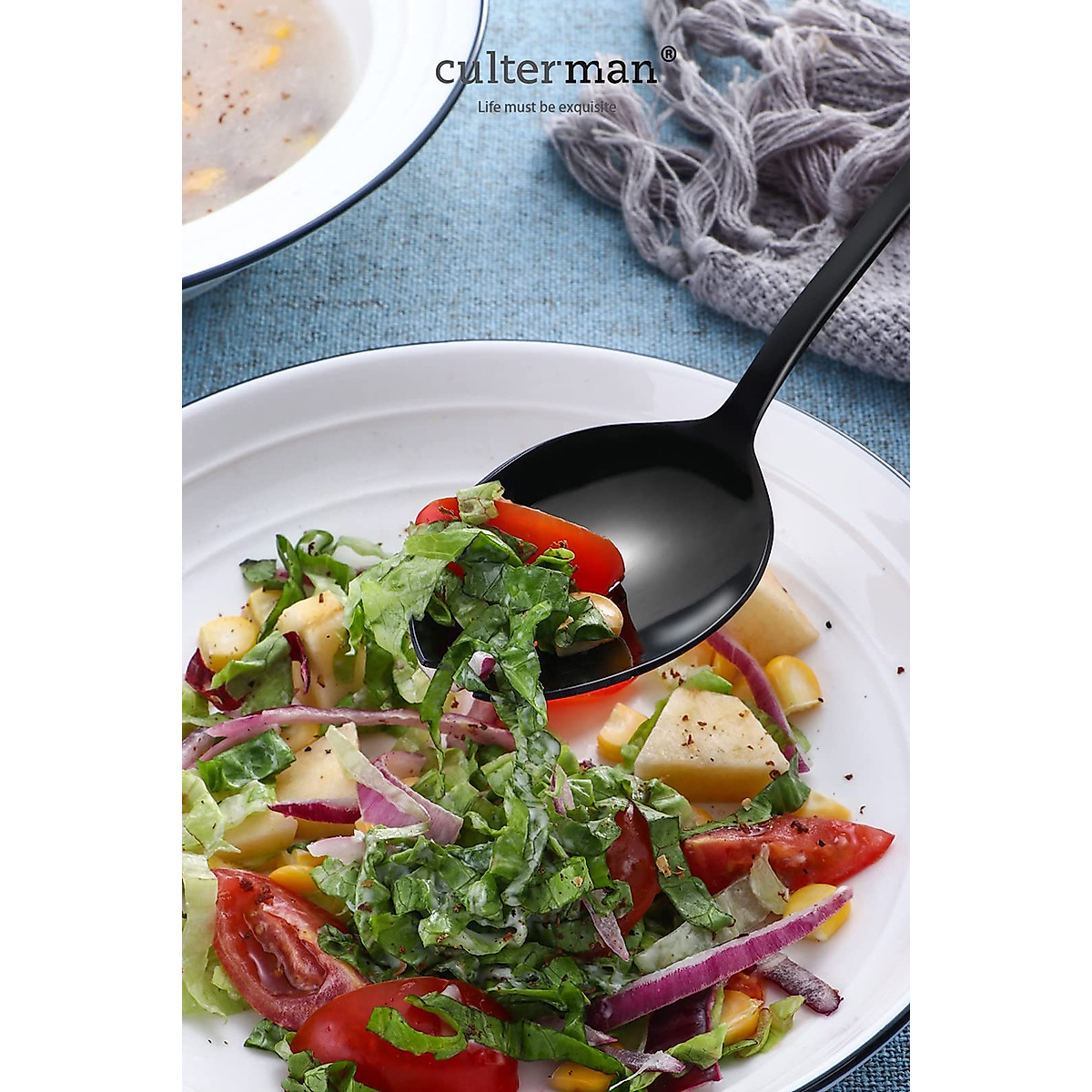 Black Serving utensils set. Stainless Steel Hostess Flatware Sets 7-Piece Includes Silverware Large Salad Serving Spoons, Forks & Slotted Spoons,sugar spoons,butter knife.Dishwasher Safe