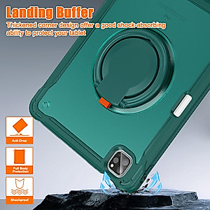 SLLMYYX Case for iPad Pro 11 inch 2022/2021/2020/iPad Air 5th/4th, 360 Rotating Hand Grip Kickstand Heavy Duty Protective Cover with Shoulder Strap (Midnight Green)