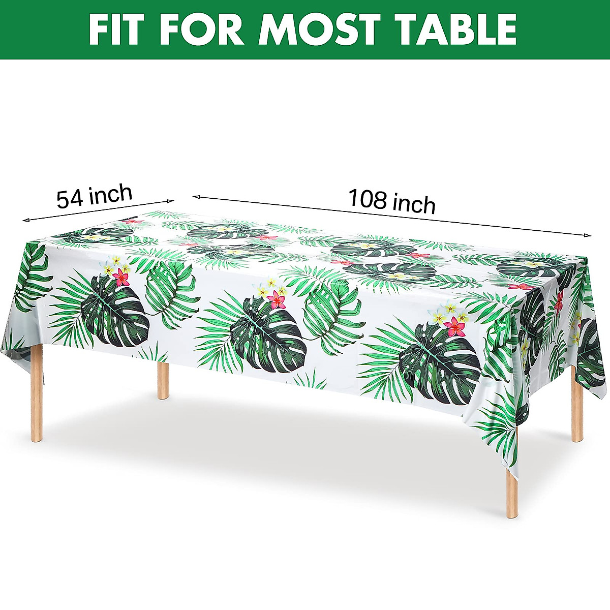 Animal Safari Tablecloth Jungle Animal Theme Tablecover Tiger Zebra Giraffe Print Table Cover Tropical Leaf Tablecloth Party Supplies for Jungle Safari Birthday Baby Showers (Greenery Style, 5 Pcs)