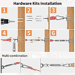 Coolyard 82 Pcs Sun Sail Shade Hardware Kit,Shade Sail Installation Kit 6 inch with Paracord Ropes for Triangle Rectangle Square Sun Shade Sails