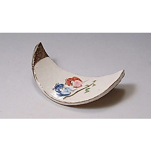 Kyo-yaki. Set of 5 Japanese chopstick spoon rest owls. Paper box. Ceramic.