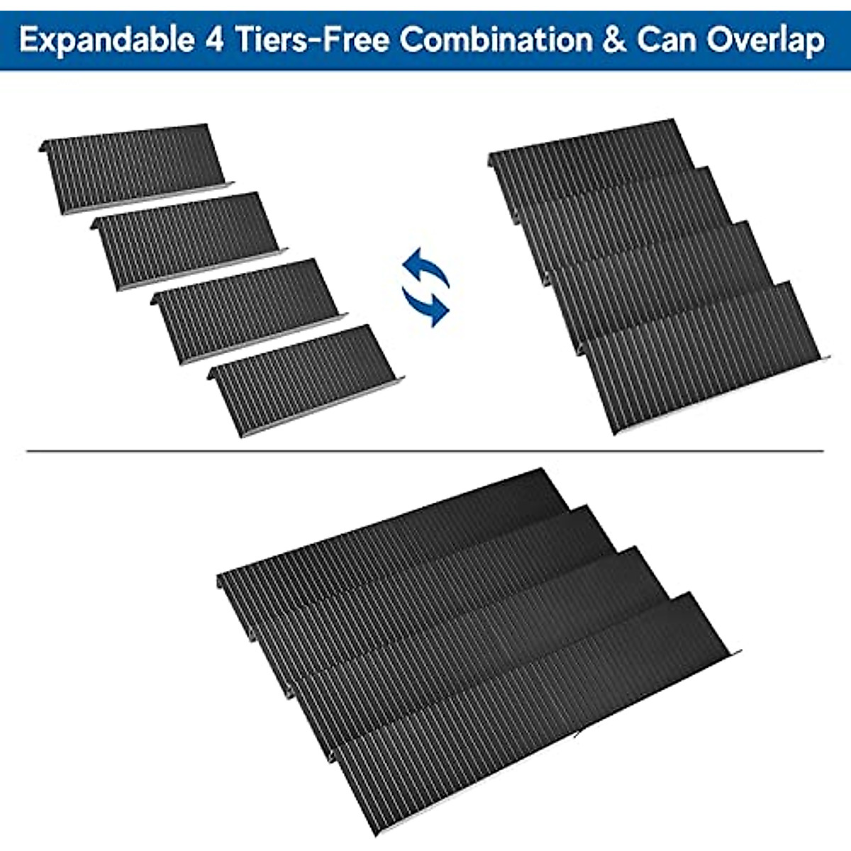 SZWQILIN Spice Drawer Organizer,Spice Rack Drawer for Kitchen , 4 Tier Acrylic Drawer Spice Organizer for Jars and Packets ,Expandable From 11" to 22" 8 Pack (black)