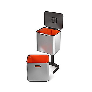 Joseph Joseph Totem Max 60 Liter Waste Separation and Recycling Kitchen Trash Can with Odor Filter and Removable Food Waste Caddy, Stainless Steel