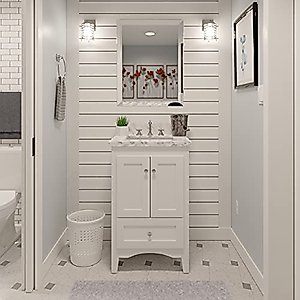 Abbey 24-inch Bathroom Vanity (White/Carrara Marble): Includes White Cabinet with Authentic Italian Carrara Marble Countertop and White Ceramic Sink