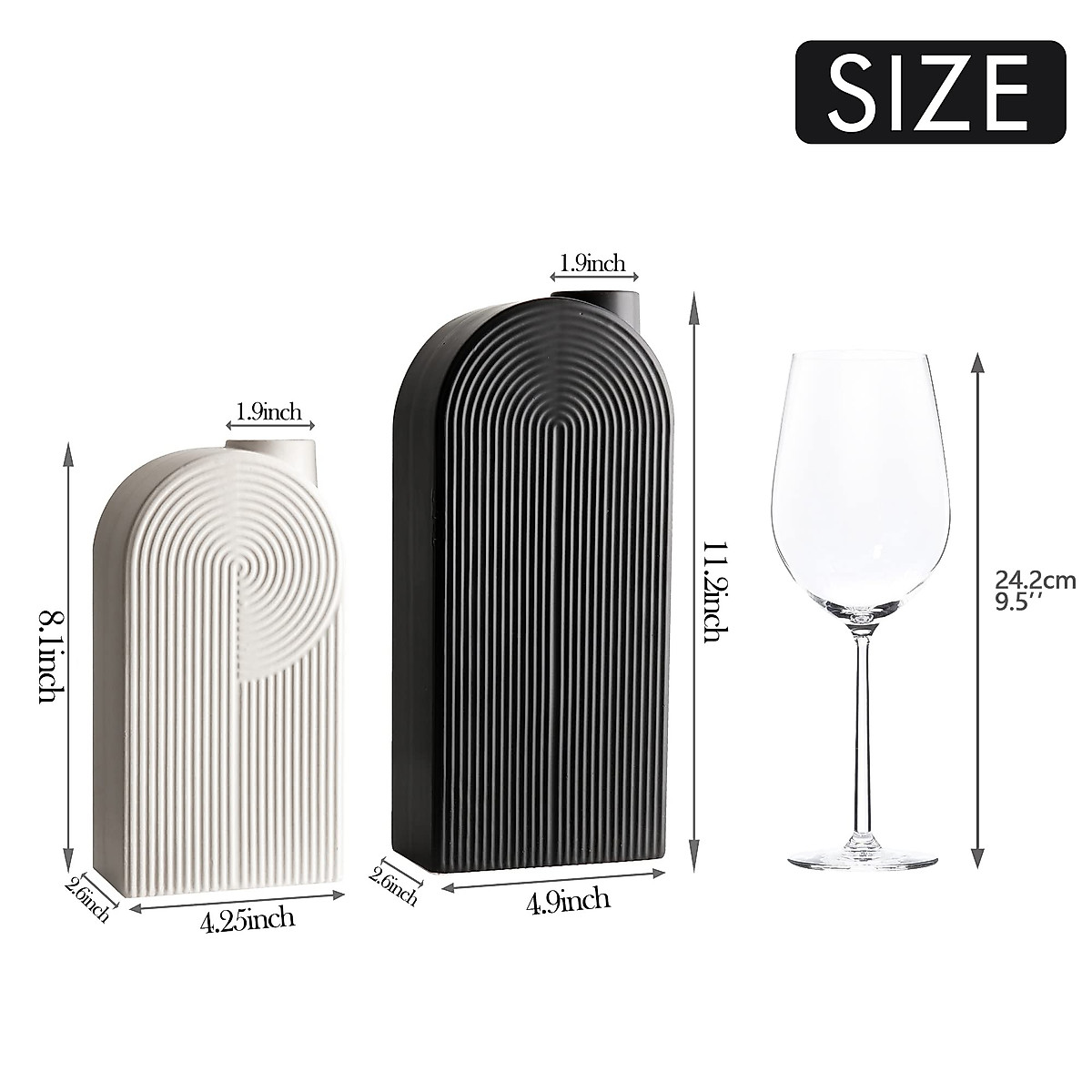 TERESA'S COLLECTIONS Black and White Modern Book Vase for Home Decor, Ceramic Decorative Flower Vase for Shelf, Fireplace Mantel, Centerpieces, Living Room, Housewarming Gifts for Mom, 11"-Set of 2