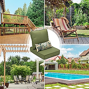 Aoodor 23” x 25.6” Patio Furniture Outdoor Deep Seat Single Chair Sofa Cushion Back Olefin Fabric Slipcover Sponge Foam - Green Color Set of 2 (2 Back 2 Seater 2 Pillow)