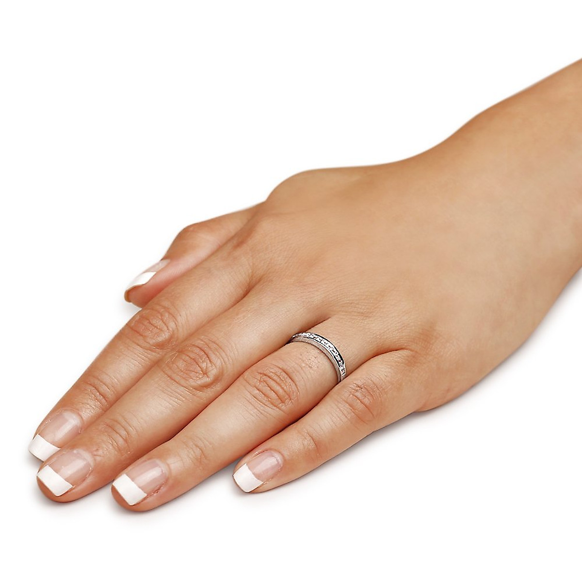 Size - 7 - Solid 14k White Gold 2.5mm Baguette Cut Channel Invisible Set Anniversary Ring Wedding Band CZ Cubic Zirconia 1/2 cttw.