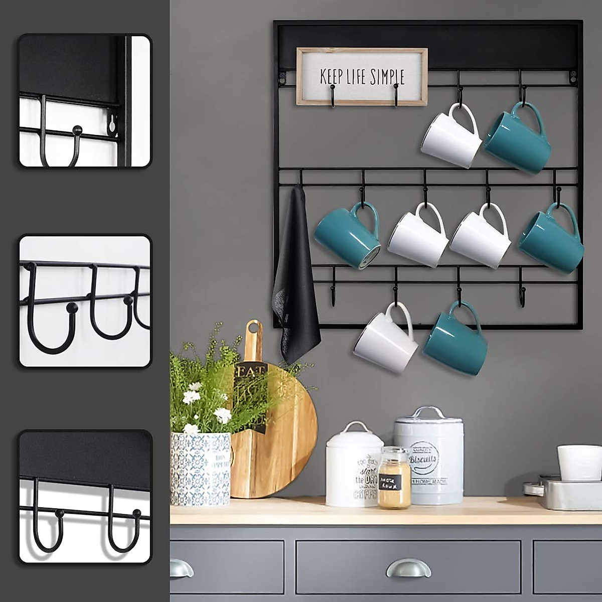 Qiang Ni Coffee Mug Holder - Wall-Mounted Cup Rack Hanger with Organizer Your Coffee Bar