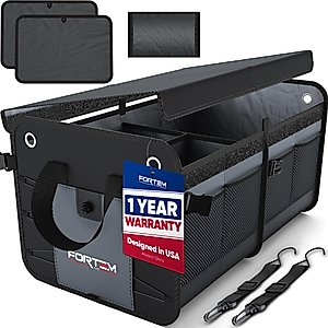 FORTEM SUV Trunk Organizer, Car Organizer, Collapsible Multi-Compartment Storage Bag for Car Accessories for Women Men, 1680D Oxford, Non Slip Bottom, Adjustable Straps, Soft Cover (65L)