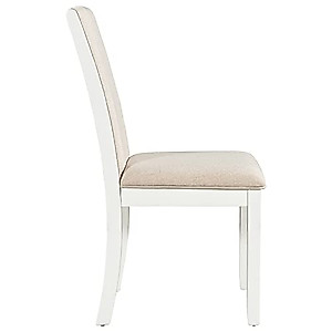 LUMISOL Upholstered Dining Chairs Set of 4, High Back Padded Dining Chairs with Solid Wood Legs, Modern Linen Fabric Kitchen Chairs (White + Beige)