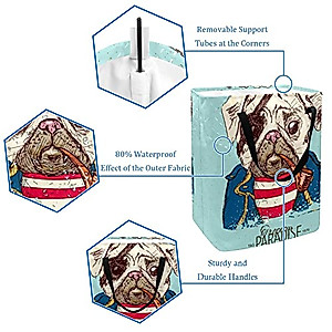 Pirate Pug Dog Print Collapsible Laundry Hamper, 60L Waterproof Laundry Baskets Washing Bin Clothes Toys Storage for Dorm Bathroom Bedroom