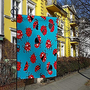 Welcome Yard Flag Vertical Seasonal Garden Flag Cute Ladybug Red Black Carapace Insect Dense Animal Blue Waterproof Double Sided Flag for Indoor Outdoor Courtyard Decoration