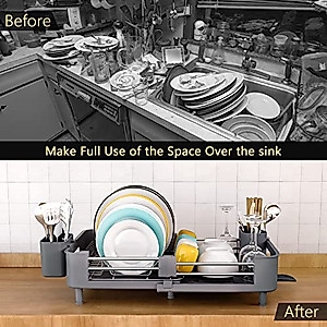 Genteen Dish Drying Rack, Large Dish Drying Rack with Drainboard, Stainless Steel Drying Rack for Kitchen Counter with Swivel Spout Utensil Holder