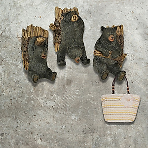 BestGiftEver Black Bear Coat Hooks - Playful Black Bear on Branch Wall Hooks Set of 3 - Rustic Towel Holder, Coat Hanger Wall Mounted Decor for Cabin Lodge - Ideal for Nature and Hunting Enthusiasts