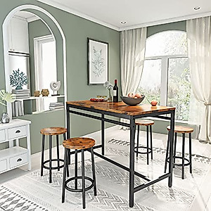 tantohom Dining Table Set for 4, Metal Frame Modern Wood Bar Table and Chairs Set, Kitchen Table and Chairs for 11 for Space Saving