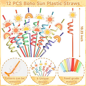 Erweicet Boho Sun Party Favors 72 PCS Sunshine Slap Bracelet Boho Rainbow Temporary Tattoos DIY Stickers Keychain Plastic Straws Gift Bags for Kids Sun Theme Birthday Party Baby Shower