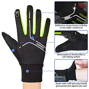 Souke Sports Winter Cycling Gloves Men Women, Touch Screen Padded Bike Glove Water Resistant Windproof Warm Anti-Slip for Running, Biking, Workout(Green, Large)