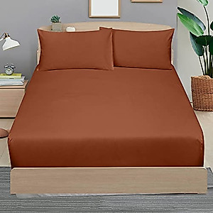 ROYALE LINENS 400 Thread Count 100% Egyptian Long Staple Cotton 4 Piece Sateen Sheet Set - 1 Fitted Sheet, 1 Flat Sheet, 2 Pillowcase - Bed Sheet Set, Wrinkle & Fade Resistant Sheet Set (Rust, Queen)