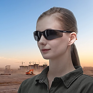 ProtectX 3-Pack Tinted Safety Glasses for Men, Safety Sunglasses with Anti-Fog Scratch Resistant Wrap-Around Smoke Lenses, Non-Slip Orange Rubber Grips, ANSI Z87.1 Rated