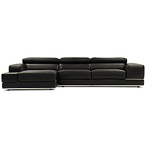ZURI Encore Black Leather L-Shaped Sectional with Adjustable Headrests - Left Chaise