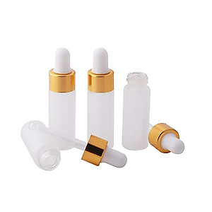 Enslz 15pcs 5ml Mini Empty Frosted Essential Oil Glass Dropper bottle Reusable Bottles Vial Nasal Oil dropper refillable bottle with Metal Screw Mouth lid&rubber Bulb (5ml, Gold)