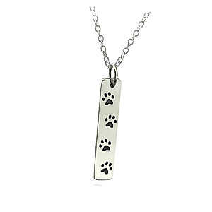 Paw Prints Vertical Bar Charm Necklace 925 Sterling Silver Dog Lover Pet Charm Pendant Necklace for Women