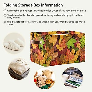 Dry Autumn Leaves Storage Basket Fall Maple Tree Storage Organizer Box Bin Large Collapsible Cube Baskets with PU Handles for Shelf Closet Nursery Laundry 1 Pack