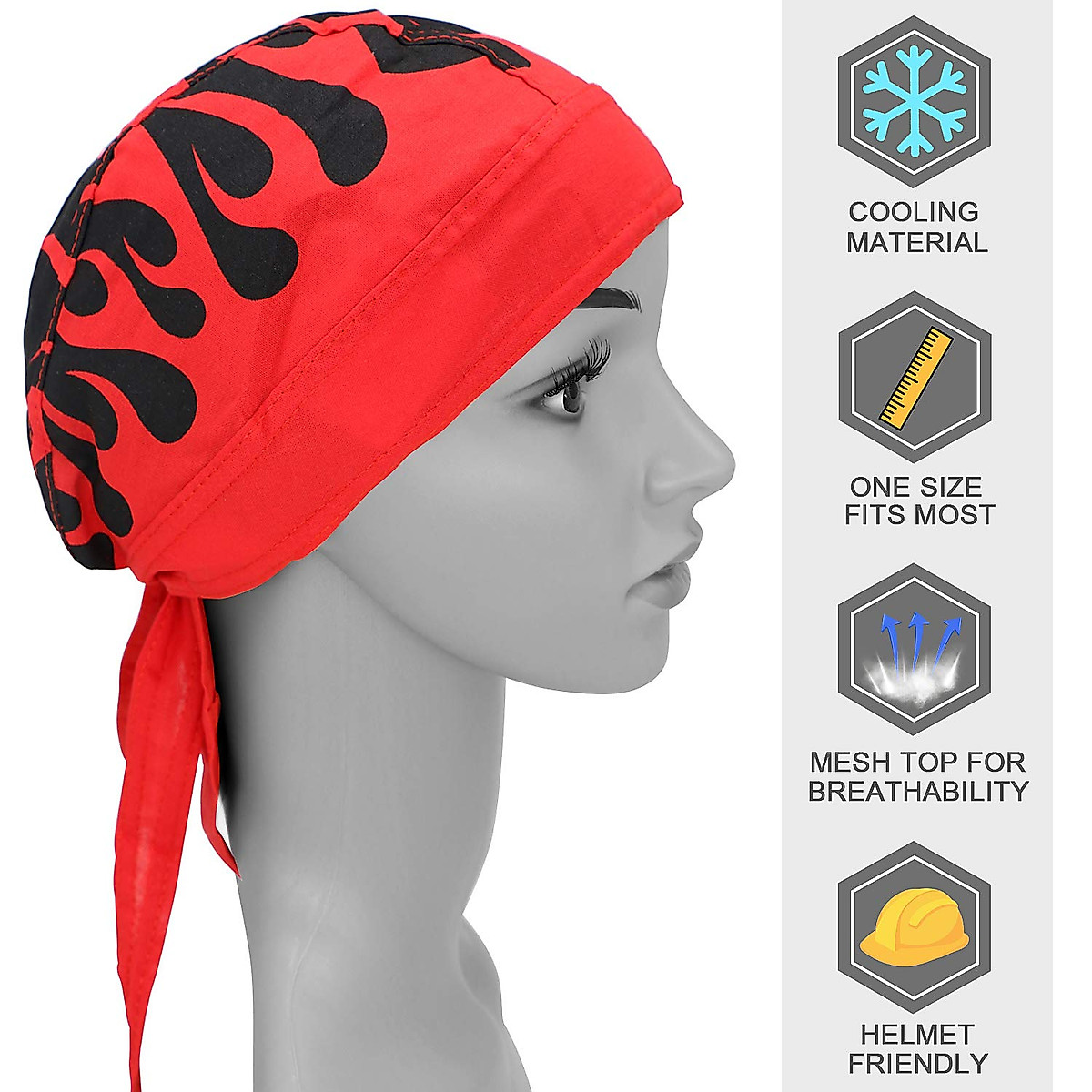 Lobimelan 3 Pcs Do Rags for Men Skull Cap Breathable Moisture Wicking Pirate Hat Helmet Liner Running Cotton Hat for Women