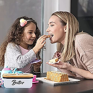Farmhouse Butter Dish with Lid, Vivimee Metal Butter Container with Wooden Lid, White Butter Dish Keeps Your Butter Soft, Butter Keeper Holder, Butter Crock with Lid for Counter or Fridge