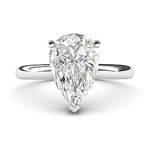 14k White Gold 8x12mm Simulated Pear-shaped Diamond Engagement Ring Domed Band Promise Bridal Ring (4.5)