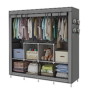 ACCSTORE Portable Wardrobe Clothing Wardrobe Shelves Clothes Storage Organiser with 4 Hanging Rail,Grey