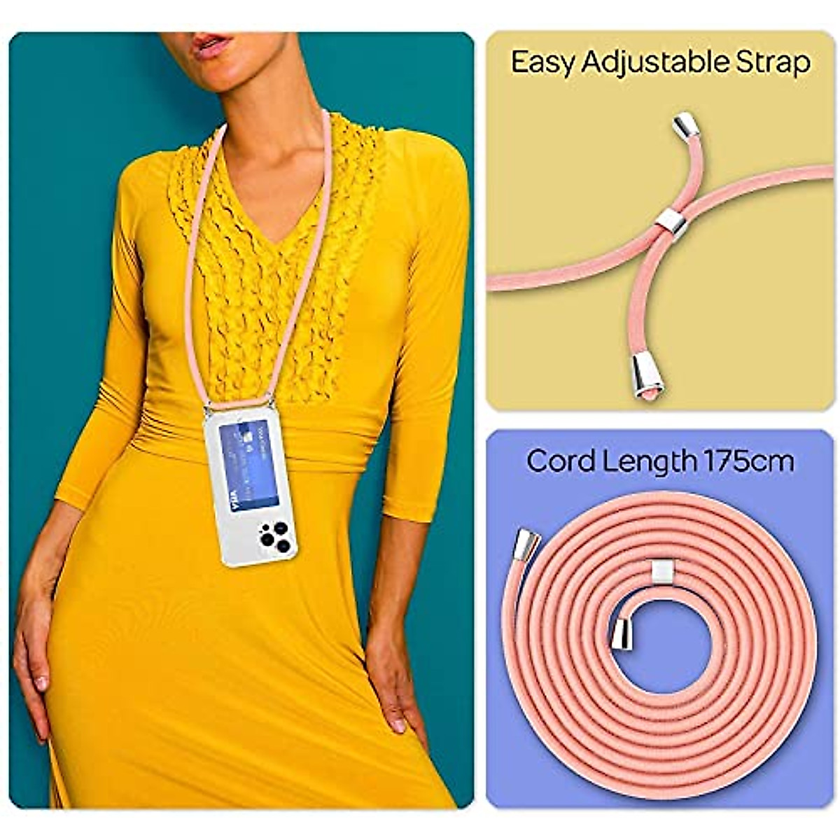 Fsoole Clear Crossbody Wallet Case Women with Credit Card Holder Slot (for iPhone 12 Pro Max) - Pink Lanyard