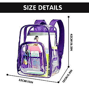 MCWTH Clear Backpack Heavy Duty PVC Plastic Transparent Backpacks School College Bookbag (Purple)