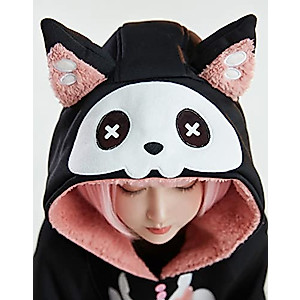 haikyuu Women Halloween Skeleton Cat Cape Skull Cosplay Cloak With Tail Onesie Kigurumi Fleece Hooded Poncho Cosplay Party Comic Con (large)