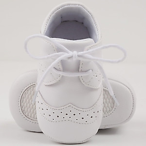 Methee Infant Baby Boys Girls Walking Shoes, Soft Sole Non-Slip First Walker Shoes Newborn Crib Shoes, Perfect for Baptism/Crawling/Wedding, White 0-6 Months Infant